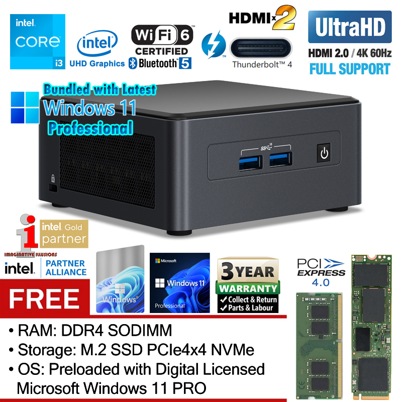Intel NUC11TNHi3 L10 Core i3 Mini PC / NUC 11 Pro + Windows 11 PRO ...