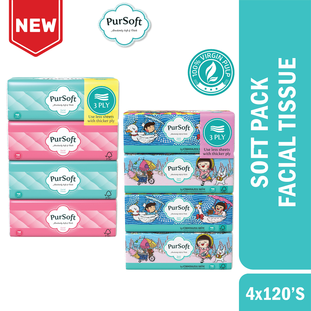 Pursoft Classic 3Ply Facial Tissue Soft Pack Face Tissue Tisu Muka (120 ...