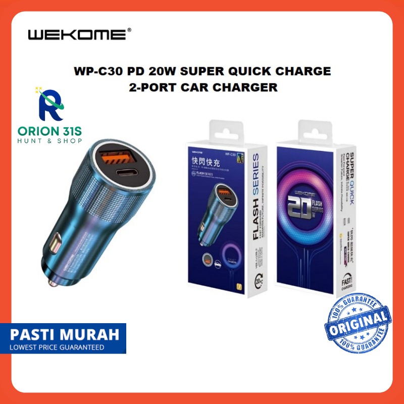[Ready Stock] Wekome WP-C30 20W Flash Series 1 USB-A QC3.0 & 1 USB-C PD Fast Charging Car ...