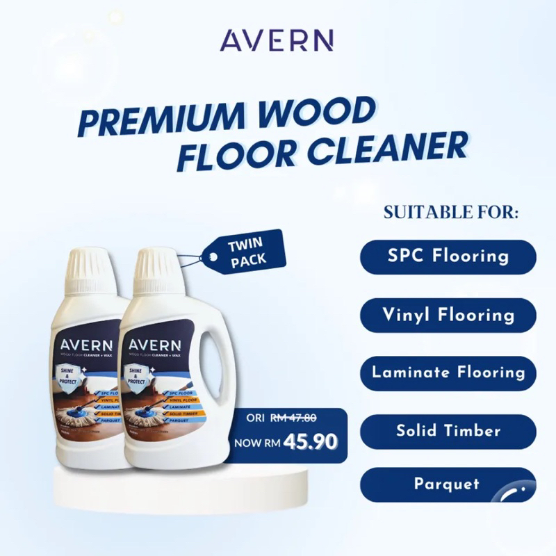 AVERN Wood Floor Cleaner + Wax 900ml (For SPC, Vinyl, Laminate, Solid Timber, Parquet Floor ...