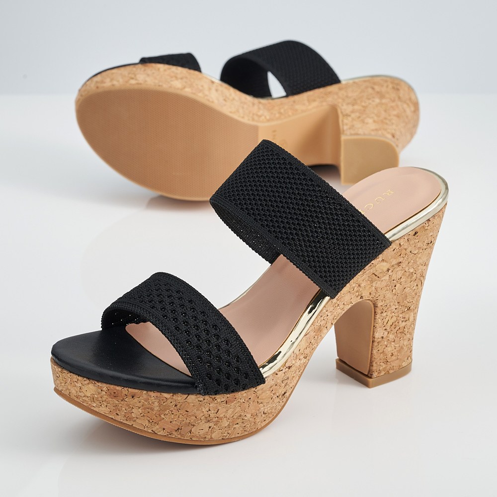 RUCINI Ladies Dual Band Platform Slide On Heels RLSH-LS7026 Black EU37 ...