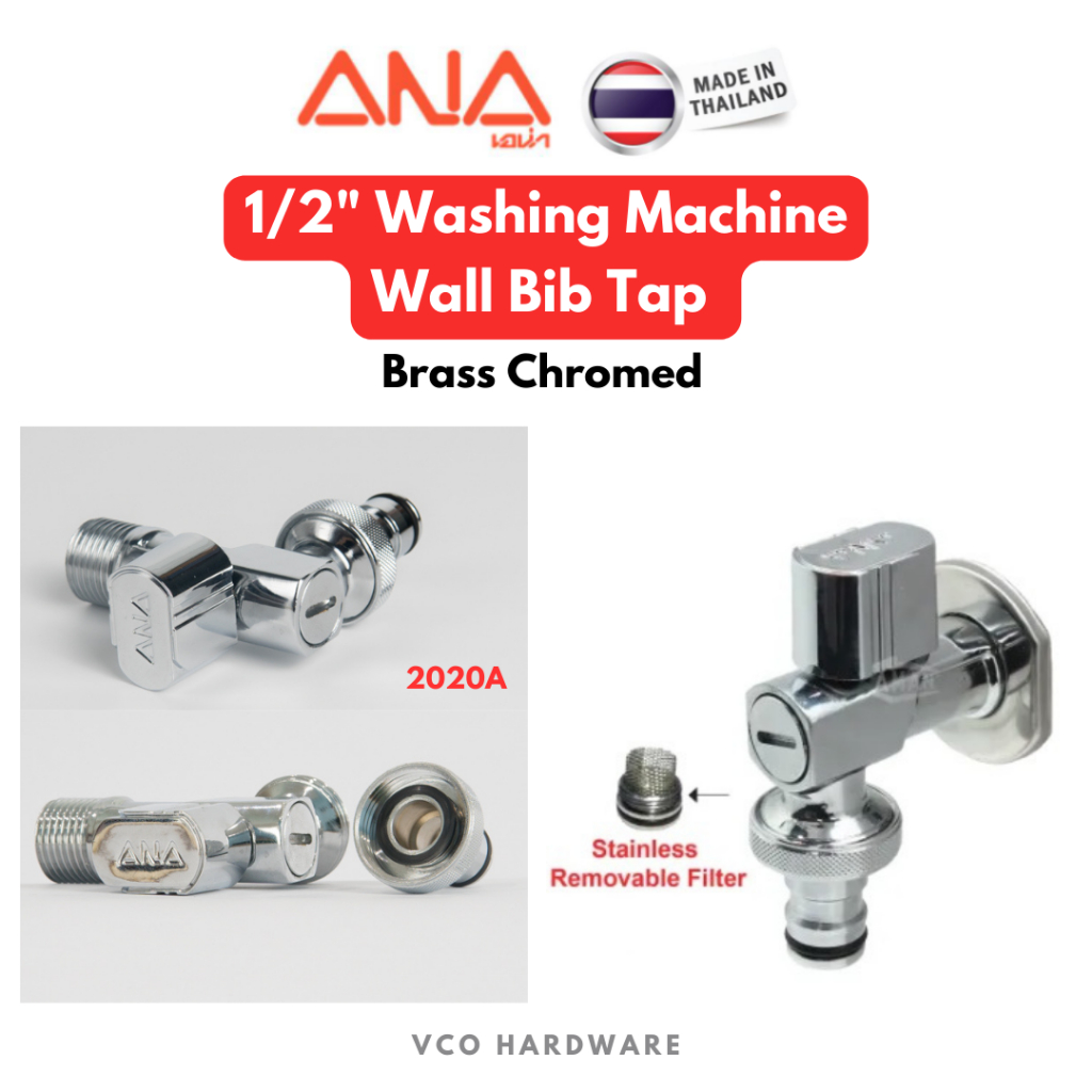 ANA Thailand 1/2" Washing Machine Wall Bib Tap Brass Chromed Threaded ...
