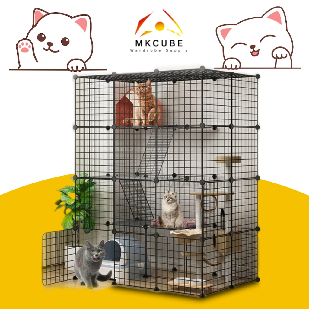 MKCUBE READY STOCK (LARGE PLATFORM) 4/6 Cubes Steel Wire Sangkar Kucing ...