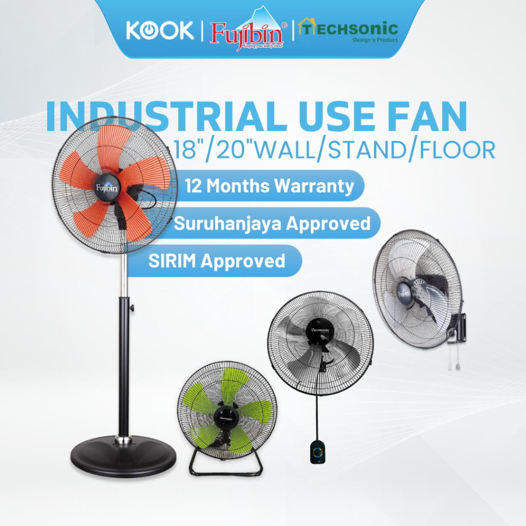 FUJIBIN | TECHSONIC Fan 18"/20" Industrial Stand/Wall/Floor Fan Heavy ...