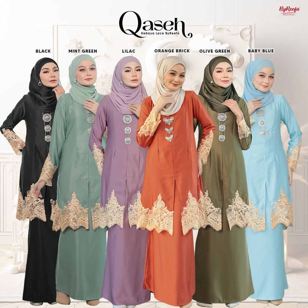 [Raya 2024] Kebaya Lace QASEH ByReefa Collection | Material Pearl Skin | Kain A Black M | PGMall