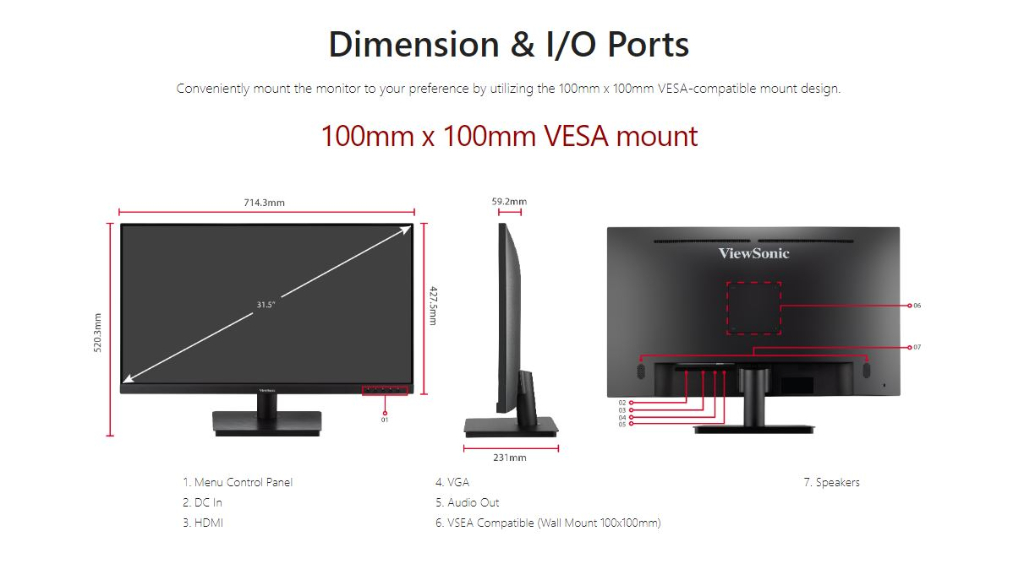 ViewSonic VA3209-2K-MHD (QHD) / VA3209-MH (FHD) 32"inch SuperClear IPS ...