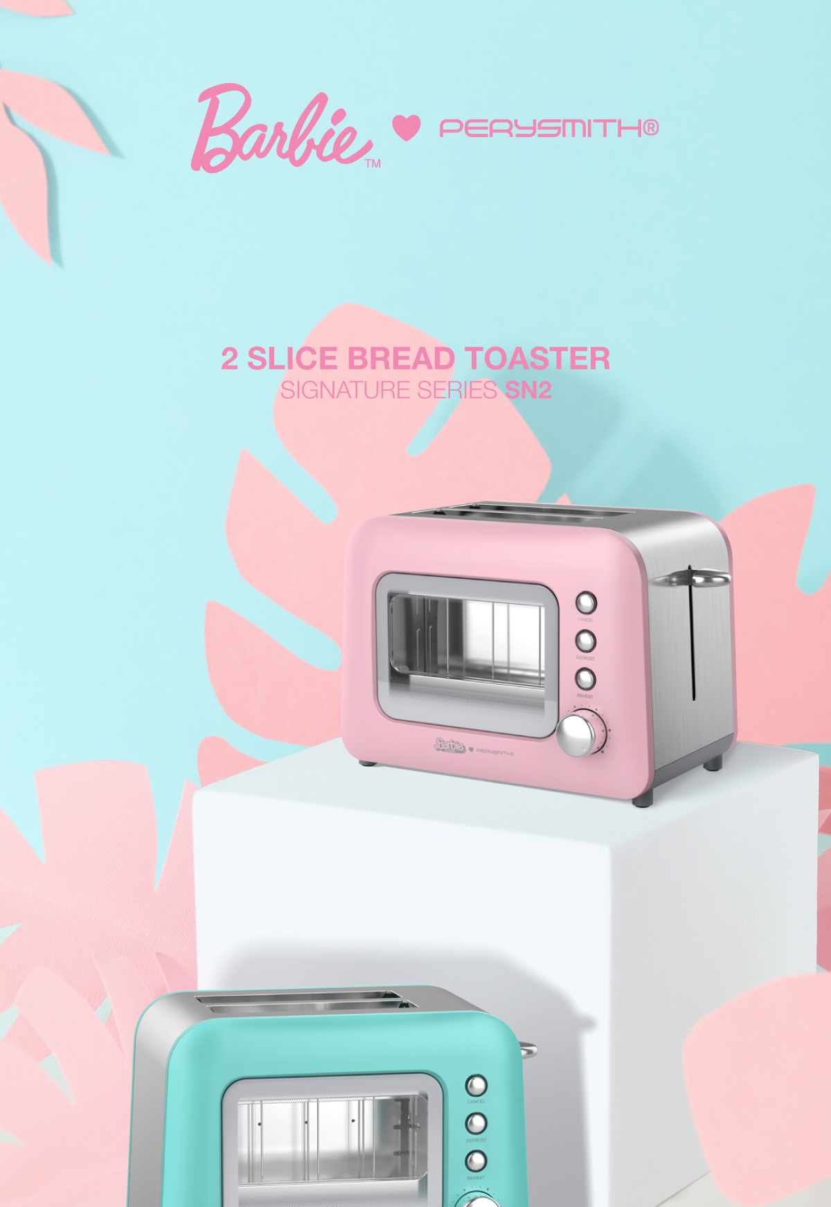 PERYSMITH X BARBIE 2 SLICE BREAD TOASTER SN2 - PerySmith Malaysia