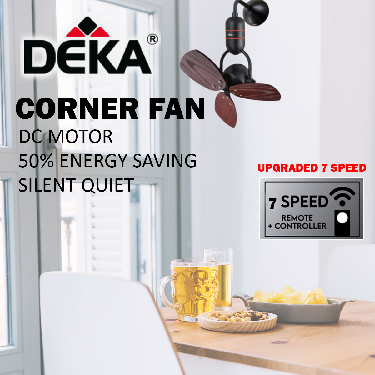 DEKA Corner Fan MS16DC Dual Mounting Wall & Ceiling Design Fan with ...
