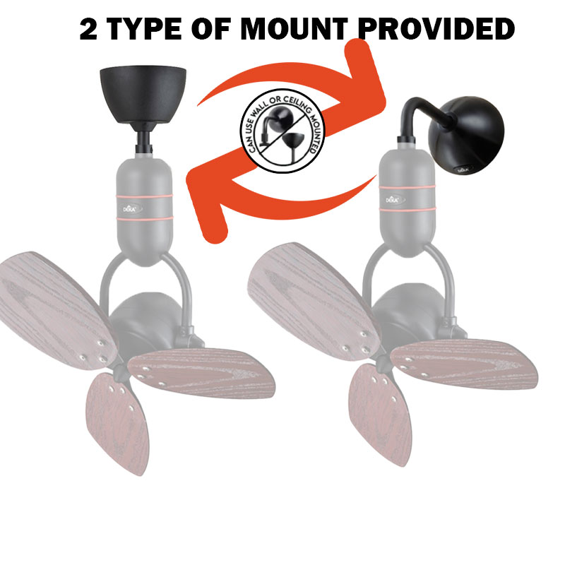 DEKA Corner Fan MS16DC Dual Mounting Wall & Ceiling Design Fan with ...