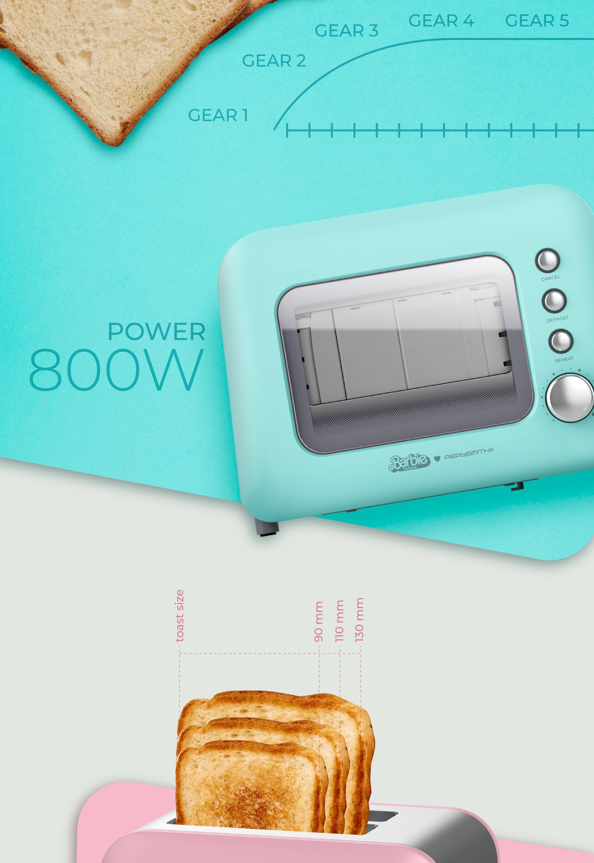 PERYSMITH X BARBIE 2 SLICE BREAD TOASTER SN2 - PerySmith Malaysia