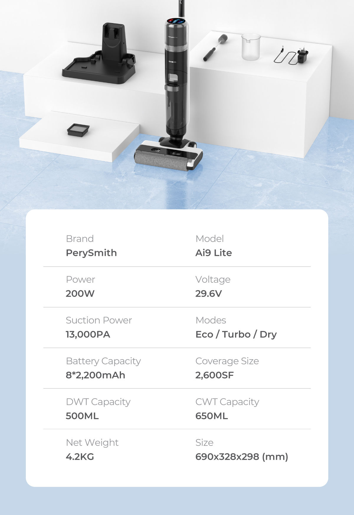 PERYSMITH SMART CORDLESS WET & DRY VACUUM CLEANER Ai9 LITE - PerySmith ...