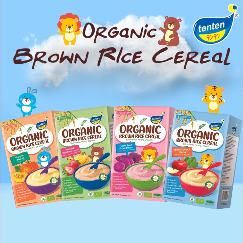 Tenten Organic Brown Rice Cereal - Banana & Strawberry 80G