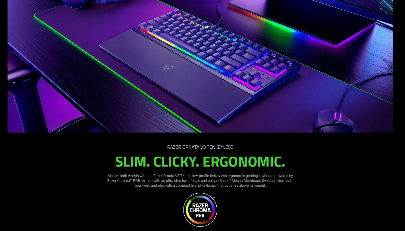 Razer Ornata V3 Tenkeyless Low-Profile Tenkeyless Mecha-Membrane RGB K ...