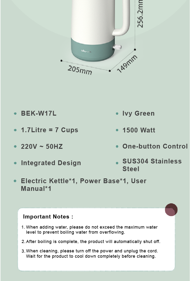Bear Electric Kettle 1500W 1.7Litre | Fast and Convenient Boiling - Bear Malaysia