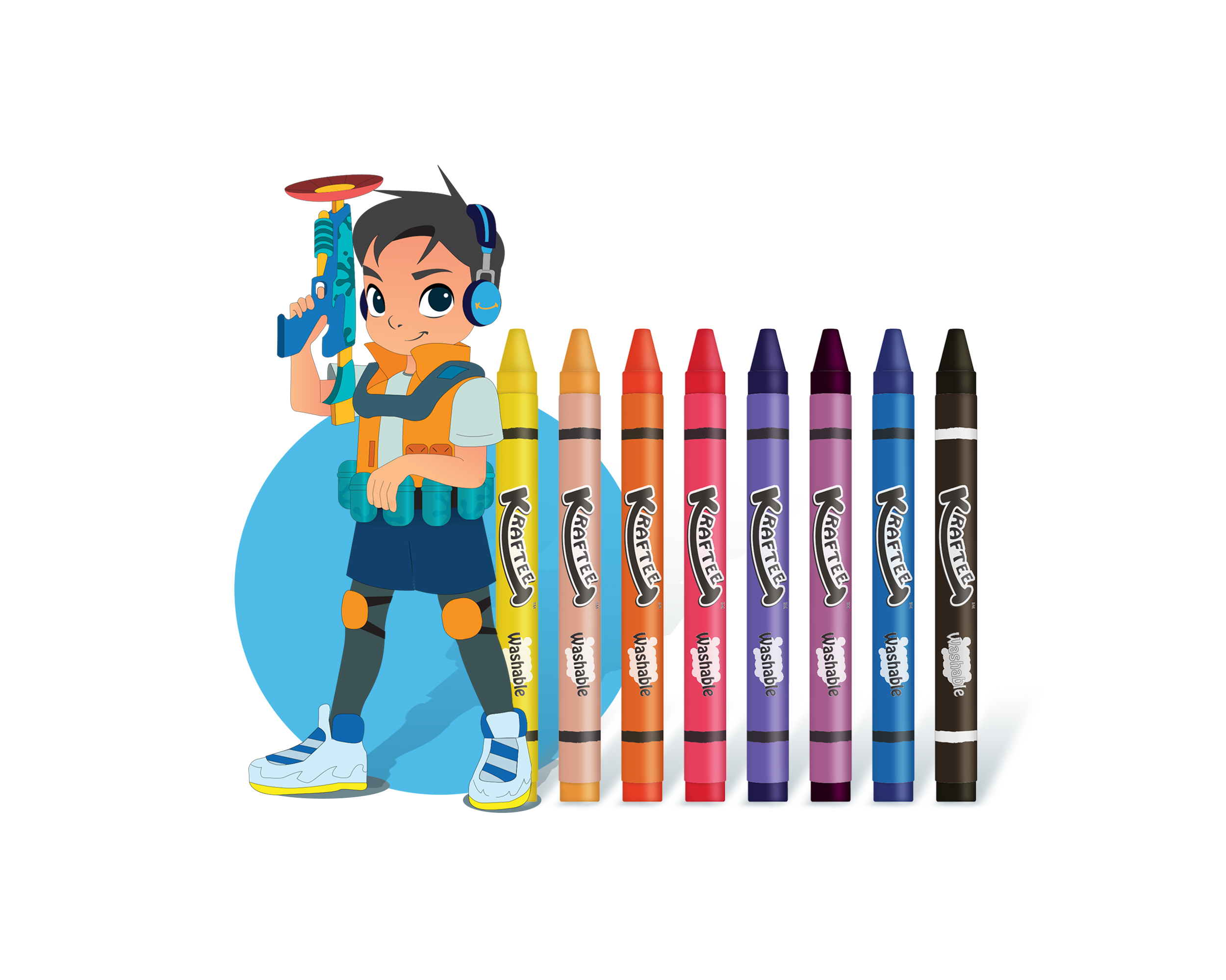 KRAFTEE 8CT WASHABLE CRAYONS BUBBLY BOB