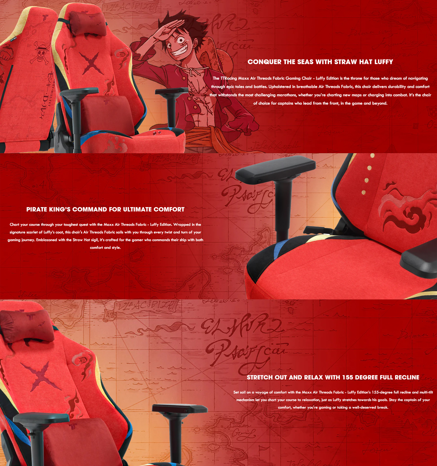 TTRacing Maxx Air Threads Fabric Gaming Chair One Piece Luffy Edition ...