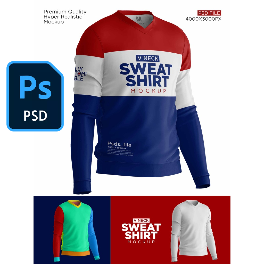 V Neck Sweatshirt Mockup Set 4000x3000 px Photoshop Mockup | Mockup ...