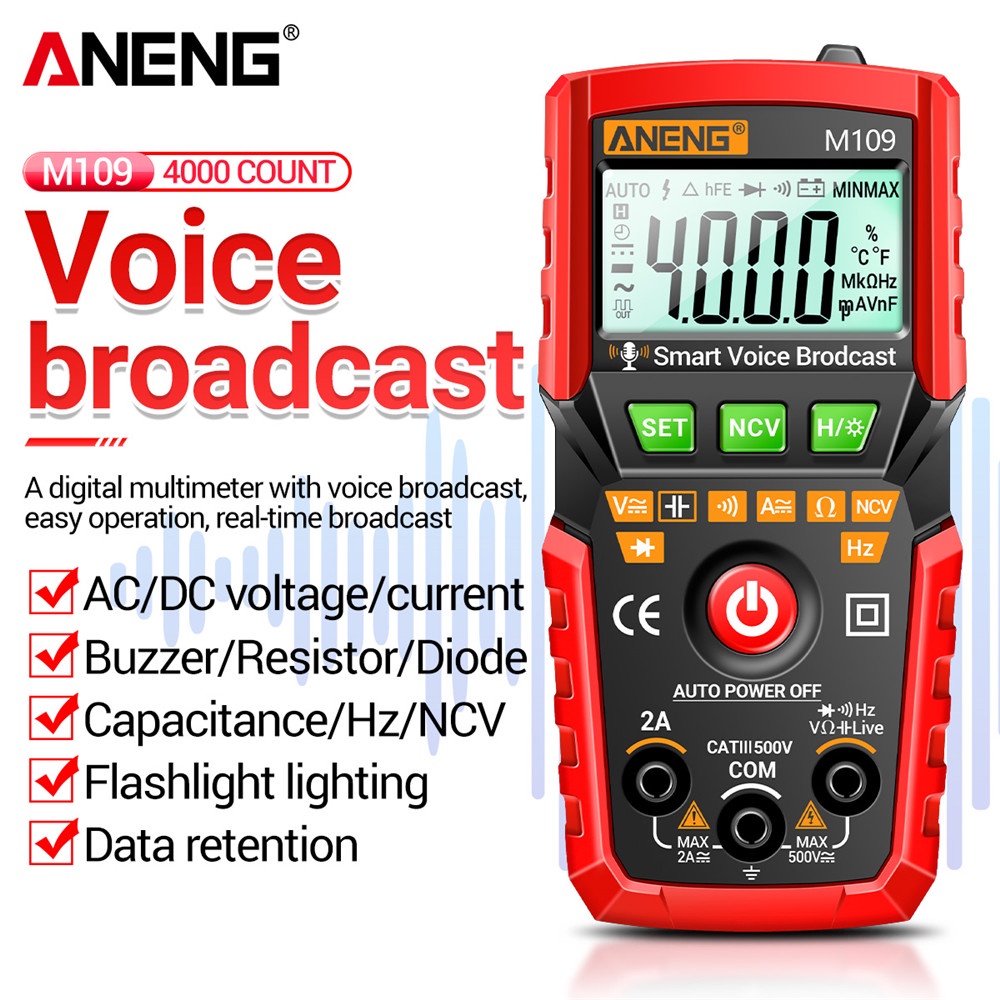 ANENG M109 Professional Smart Multimetre 4000 Counts True RMS Auto ...