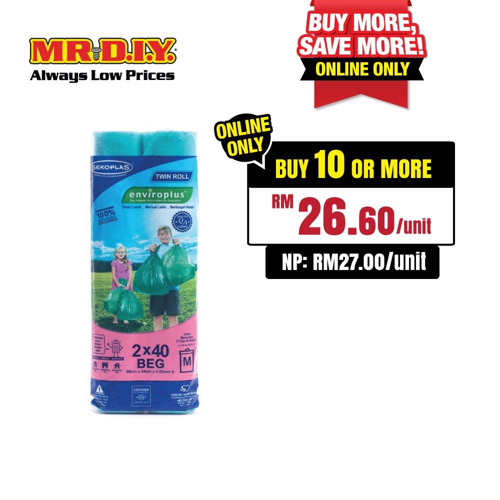 SEKOPLAS Enviroplus Mini Roll Garbage Bags Medium (2 x 40pcs) | Shopee ...