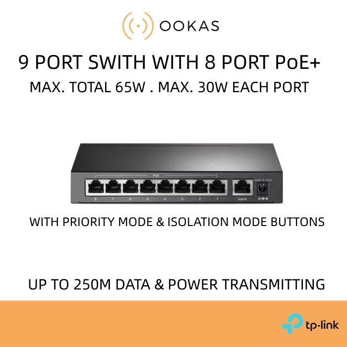 TP-Link TL-SF1009P 250M Distance 9-Port Switch (8 Port PoE+) Network ...