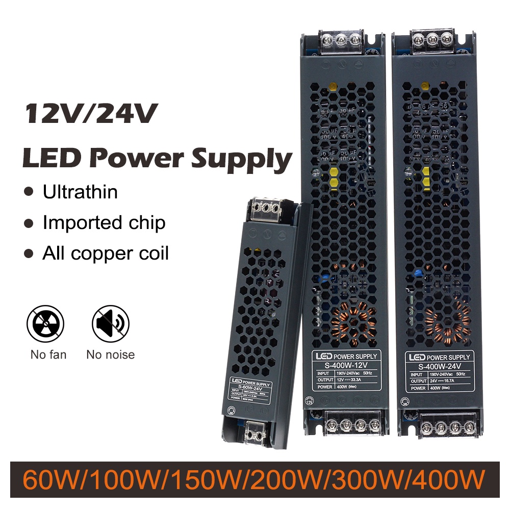 Ultrathin 12V/24V LED Power Supply Driver 60W/100W/150W/200W/300W/400W ...
