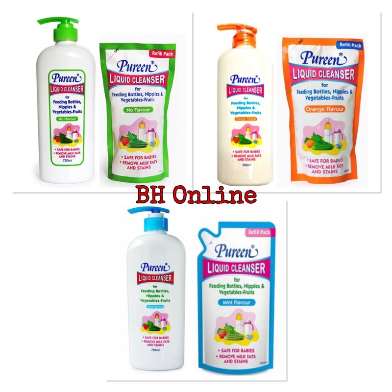 Pureen Liquid Bottle Cleanser - 600ml / 750ml+600ml ( Orange, Mint, No ...