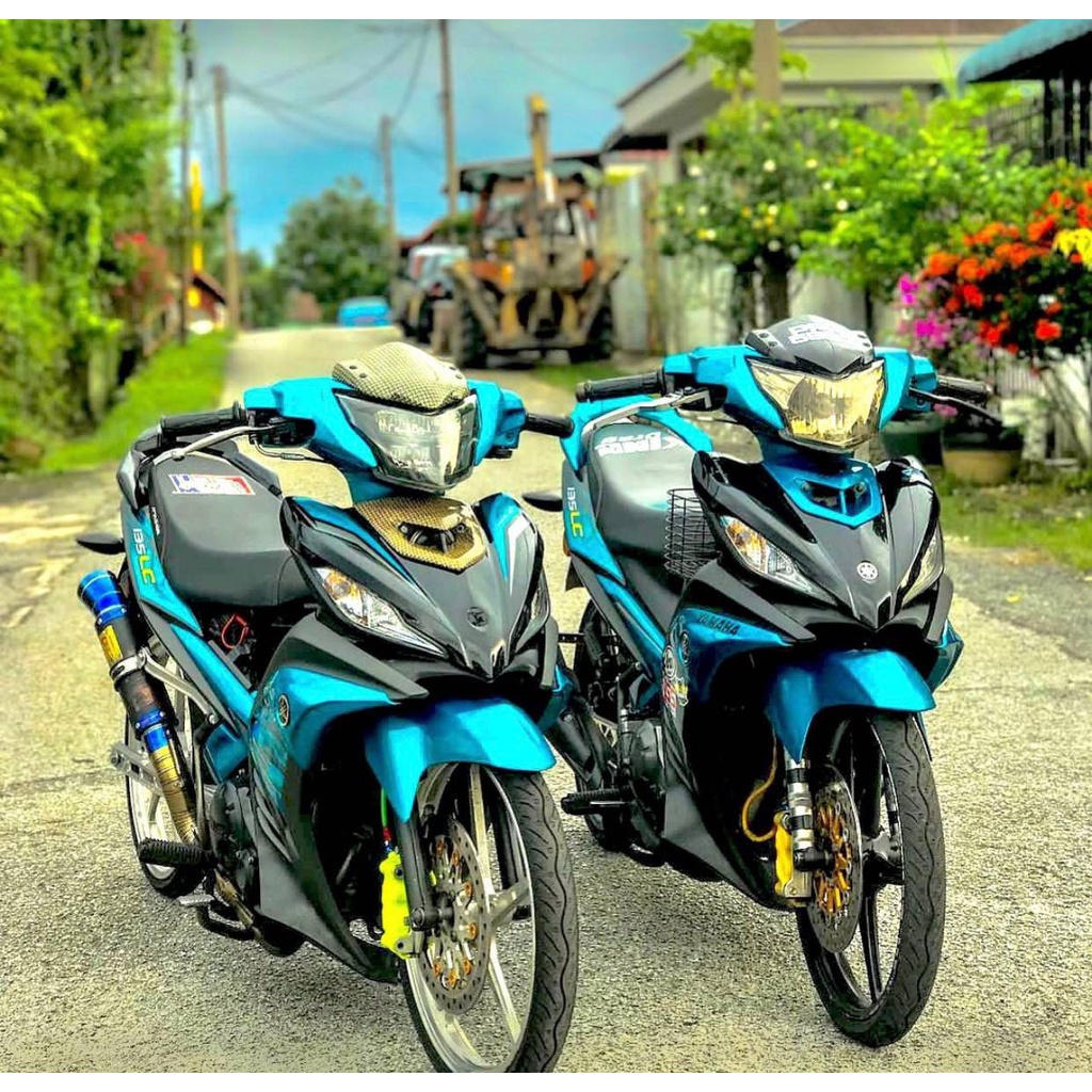 Coverset Yamaha Siap Tanam LC135 LC V7 Metalic Cyan Glossy Kilat Doctor ...