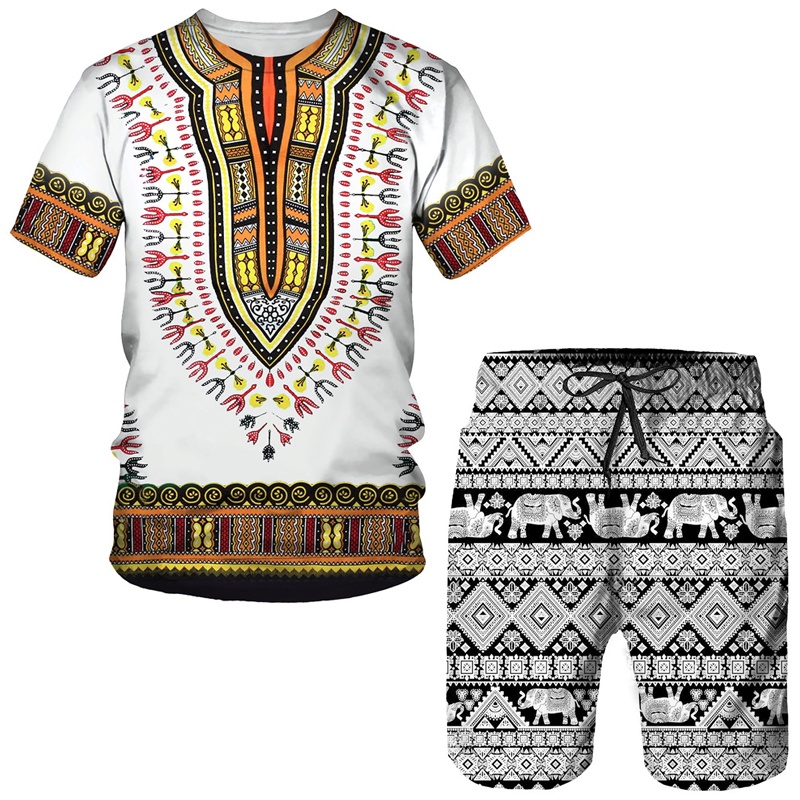 Summer Casual African 3d Printed T Shirt Shorts Suit Couple Two Piece