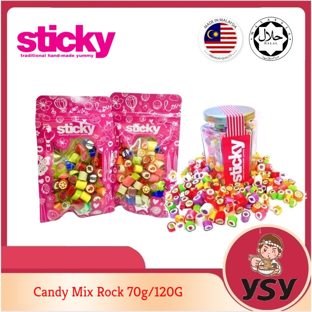 STICKY CANDY MIX ROCK 70G GULA-GULA SWEET FRUITS FLAVOURS HANDMADE ...