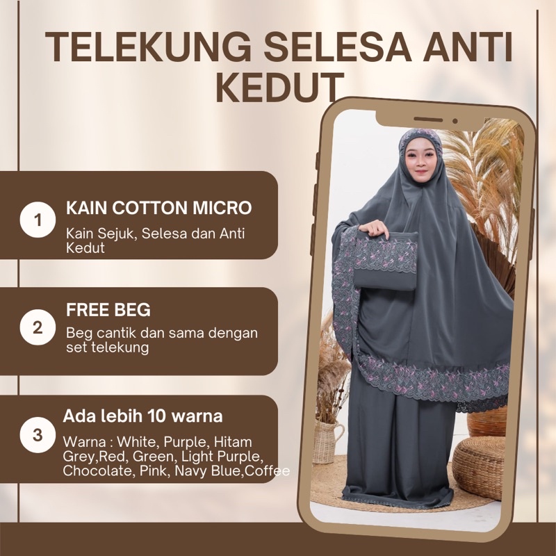 Telekung Putih Hitam Cotton Sejuk/Kain Solat Wanita Travel/Kain ...