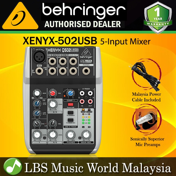 Behringer XENYX-Q502USB Premium 5 Input Portable Mixer with USB Audio ...