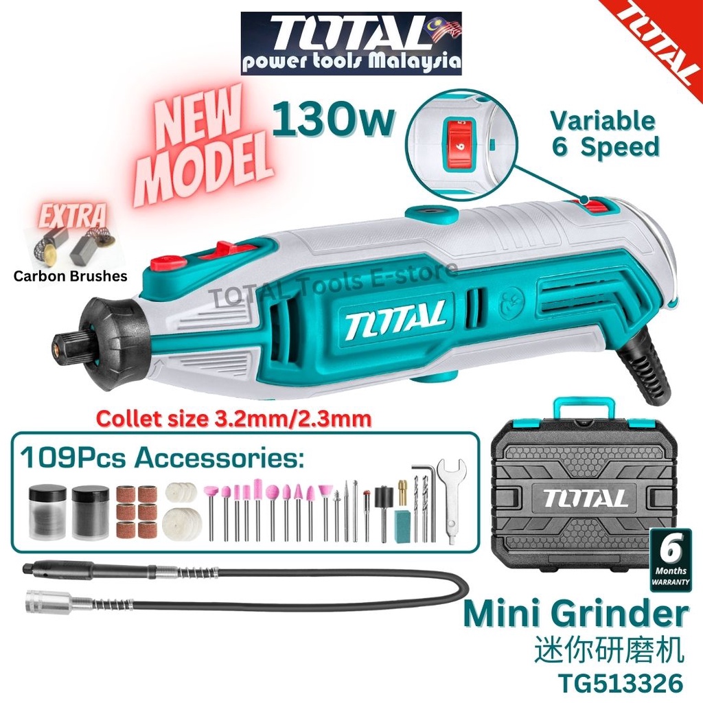 TOTAL Mini Drill / Die Grinder / Polishing 130w 迷你研磨机 + FREE 109 pcs ...