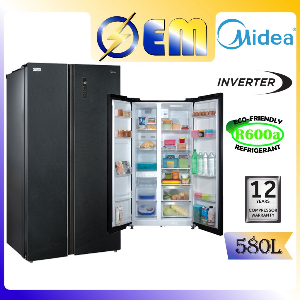 NEW 2022 580L MIDEA Inverter Side by Side Door Fridge Peti Sejuk ...