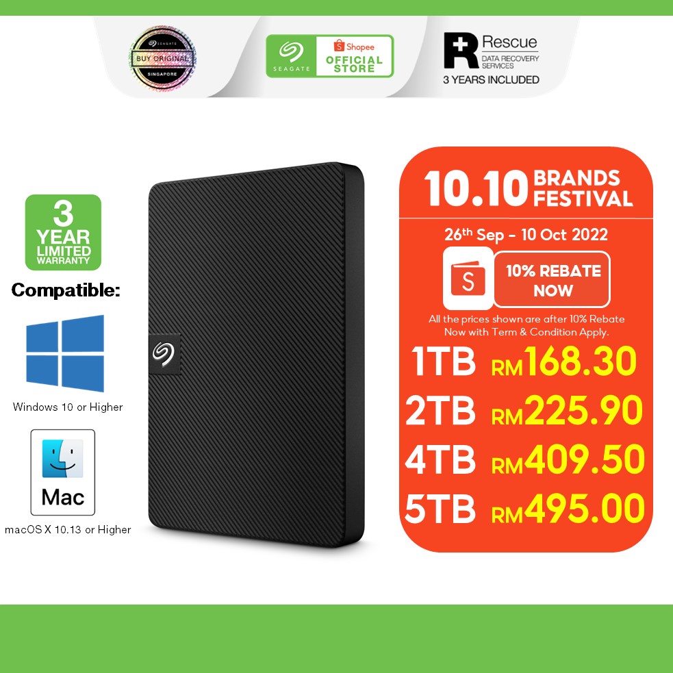 Seagate Expansion Portable External Hard Disk HDD Hard Drive USB 3.0 ...