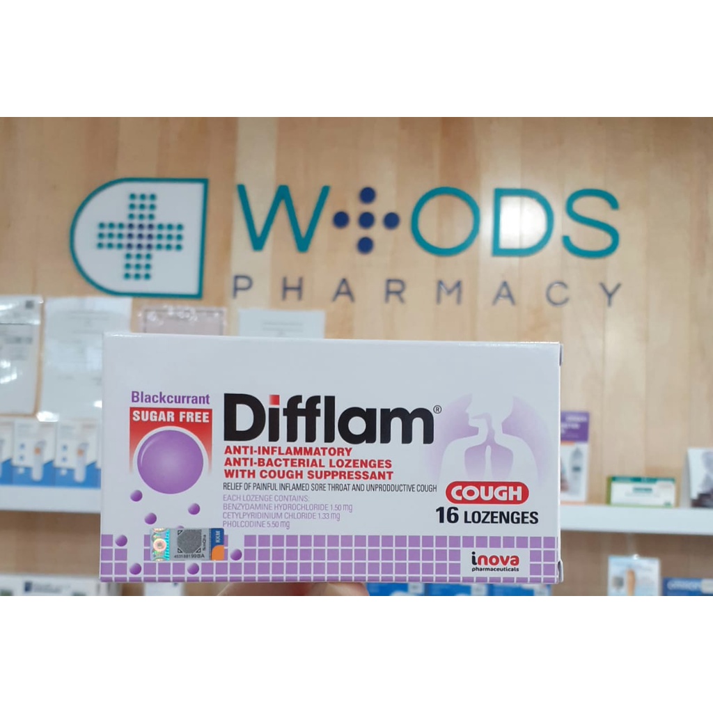 WOODS PHARMACY DIFFLAM BLACKCURRANT FLAVOUR ANTI-INFLAMMATORY LOZENGES ...