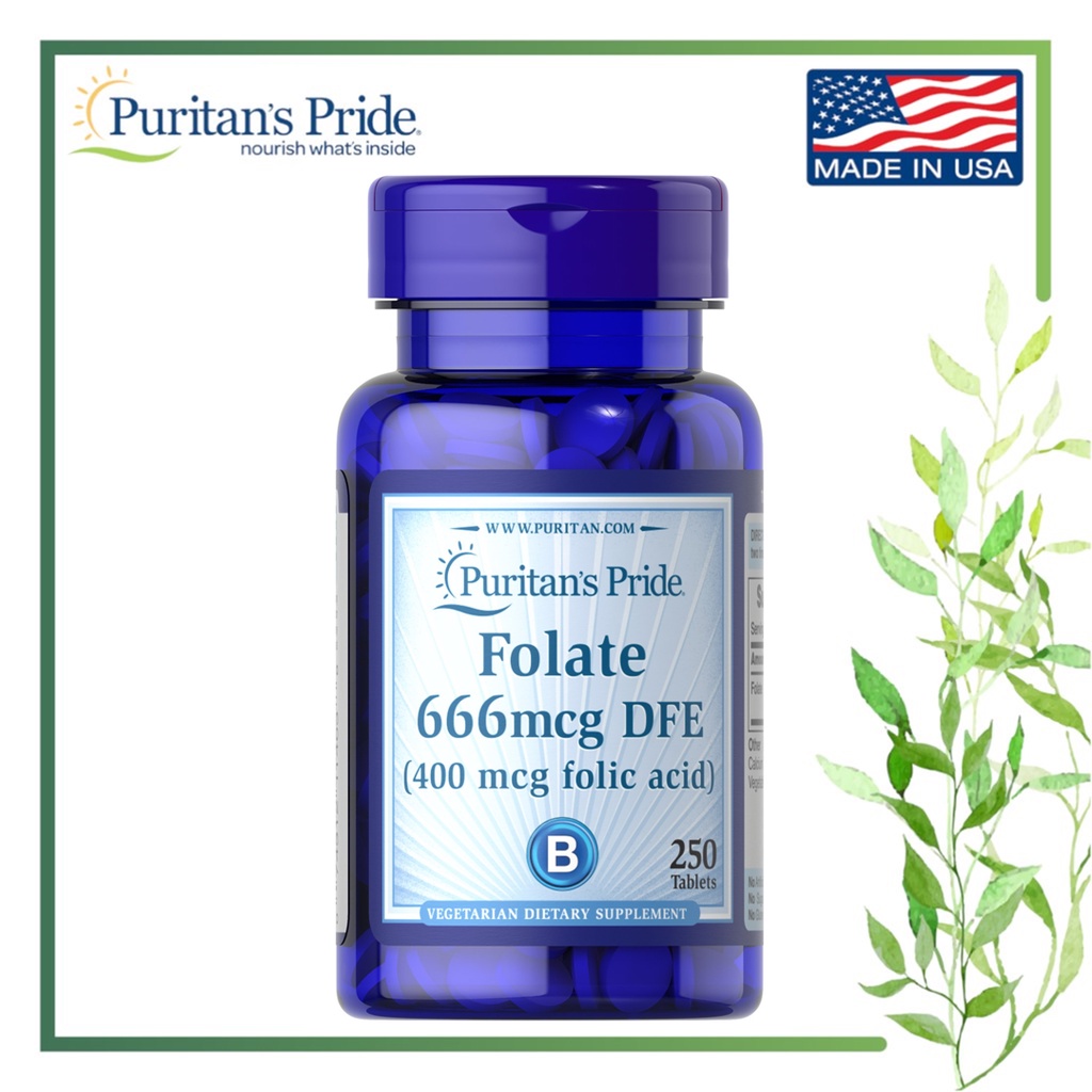 Puritan's Pride Folate 666mcg DFE (Folic Acid 400 mcg), 250 Tablets ...