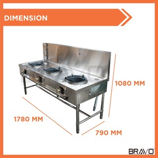 BRAVO Dapur Gas Masak Stainless Steel Kwali Range 3 Burner High ...