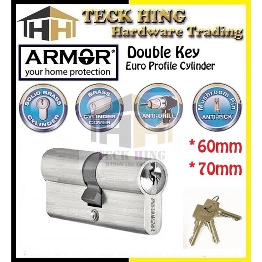 ARMOR Euro Profile Cylinder Double Key Cylinder 60mm / 70mm (grill lock ...