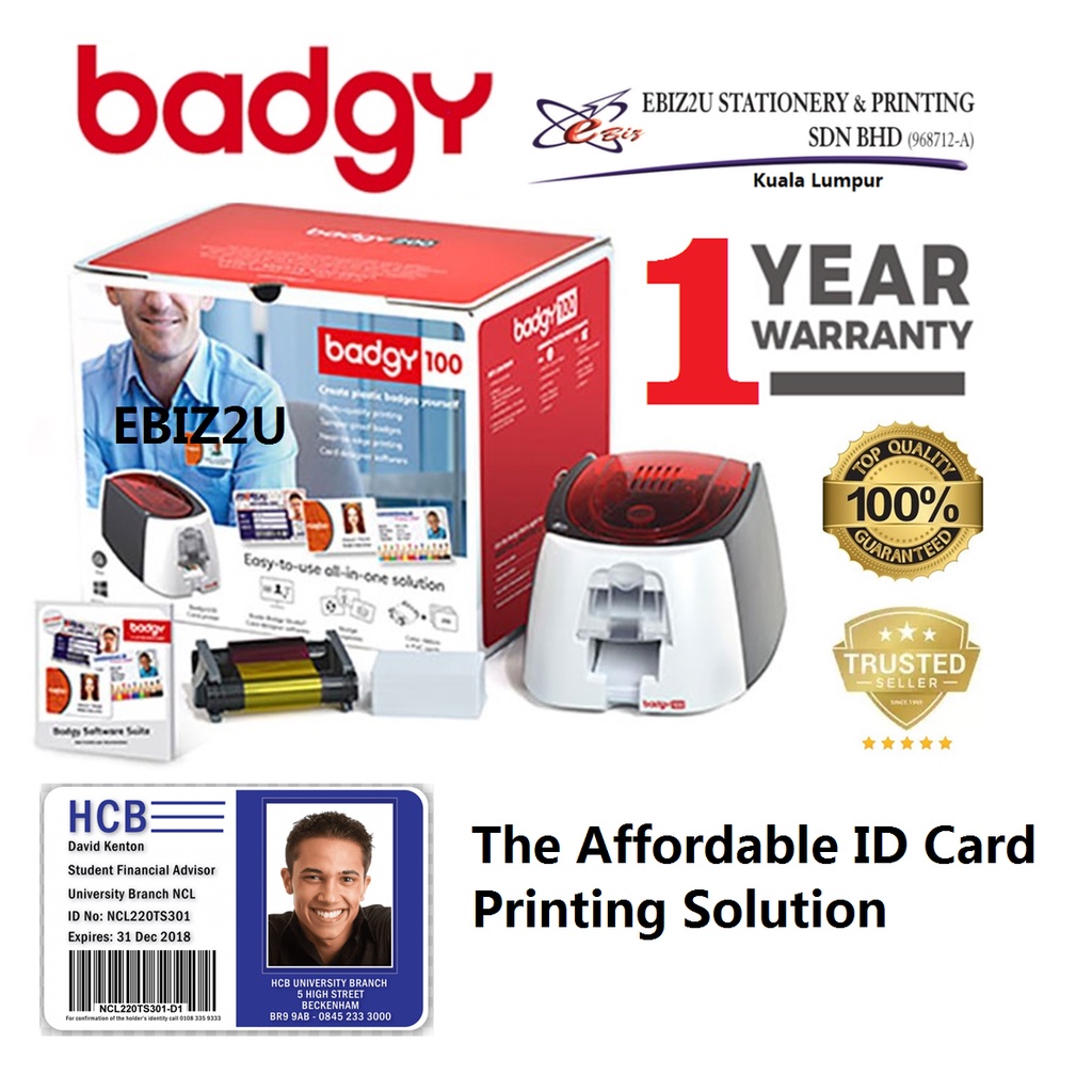 Badge Printer Badgy100 Plastic ID Card Printer - Includes Badge Studio ...
