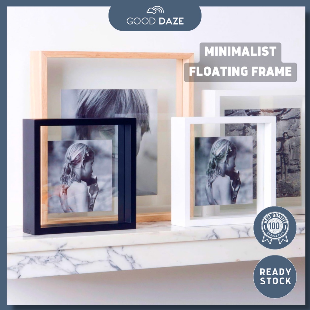 【GOOD DAZE】Wood Transparent Photo Frame Floating Glass Frame Customize ...