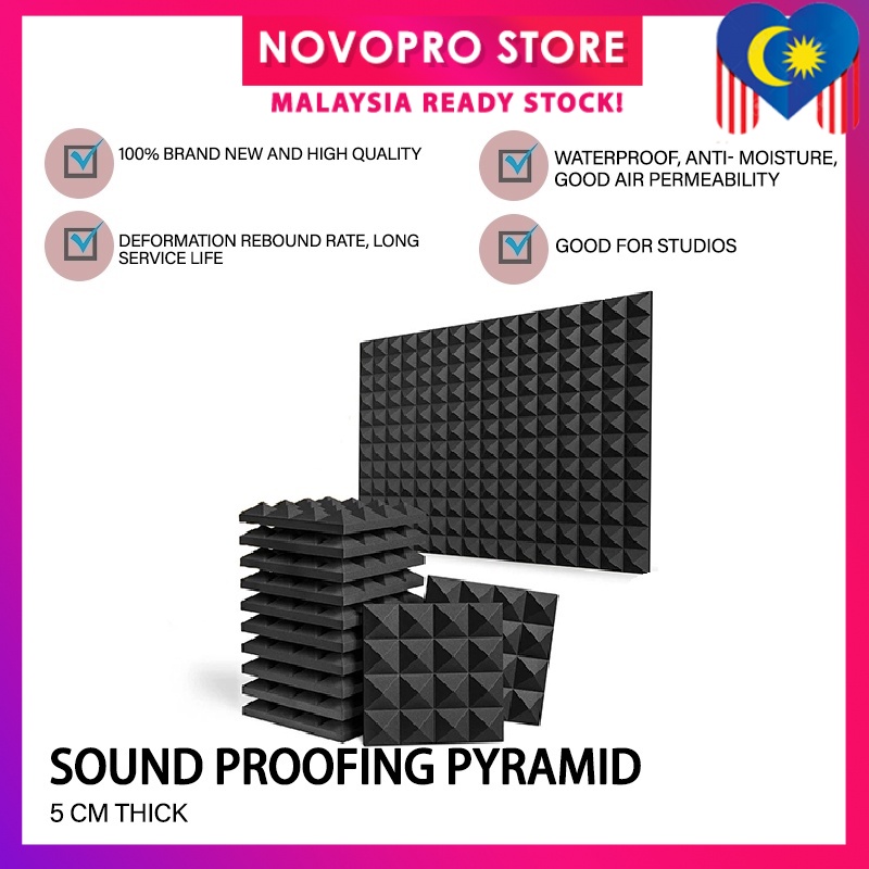 Novopro Pyramid Soundproof Sponge 25cm x 25cm x 5cm Absorption Panel ...
