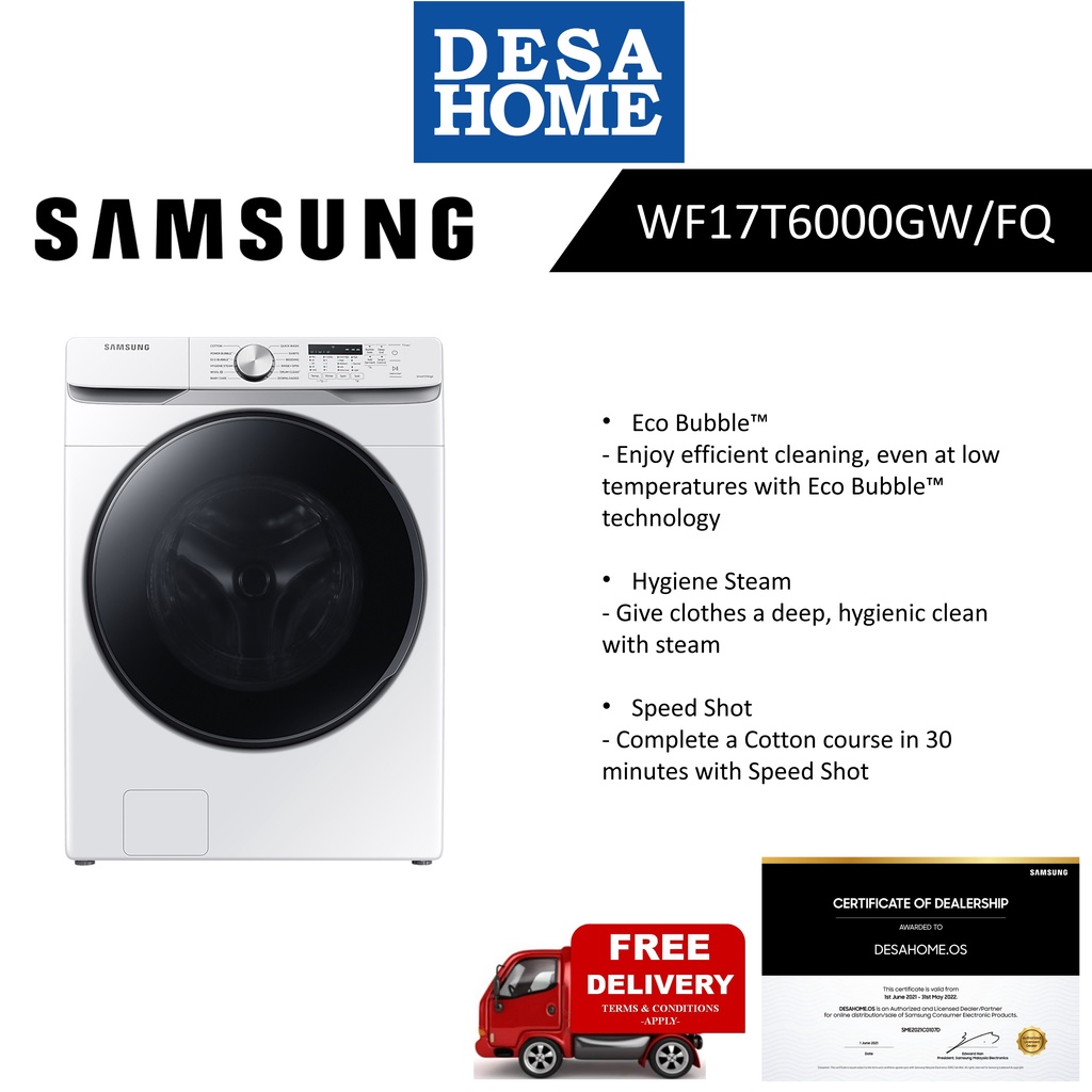 Samsung Front Load Washer With Hygiene Steam (17kg) WF17T6000GW/FQ ...
