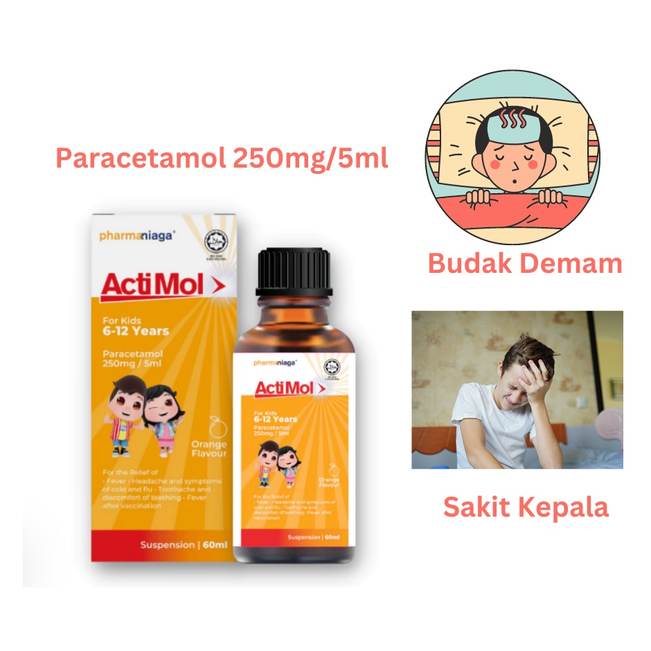 Actimol Paracematol Suspension For Kids 250MG/5ML (Orange Flavour) 60ML ...