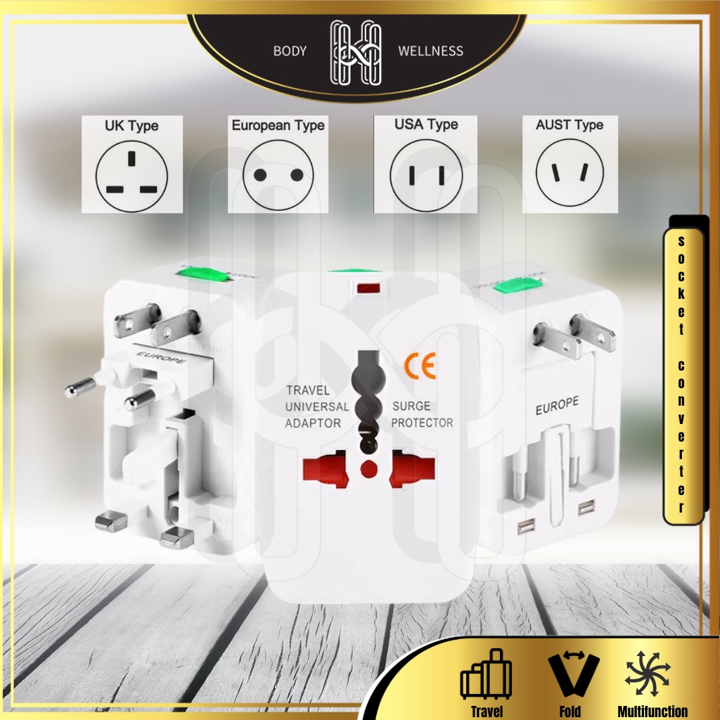 HH Travel Adaptor USB Socket Universal Multipurpose Adapter Holder Power Socket Plug ...