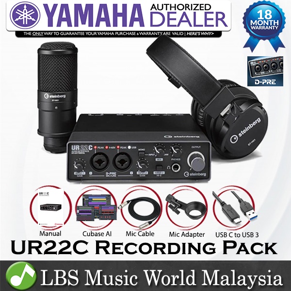Yamaha Steinberg UR22C Recording Pack with USB C Audio Interface ...