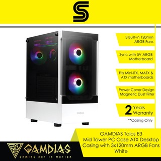 GAMDIAS Talos E3 Mid Tower PC Case ATX Desktop Casing with 3x120mm ARGB ...