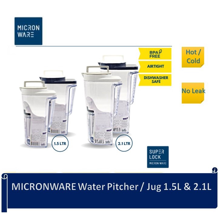 MICRON WARE Water Jug 1.5L / 2.1L - Anti Leak & Anti Bacterial & BPA Free *Water Dispenser - by ...