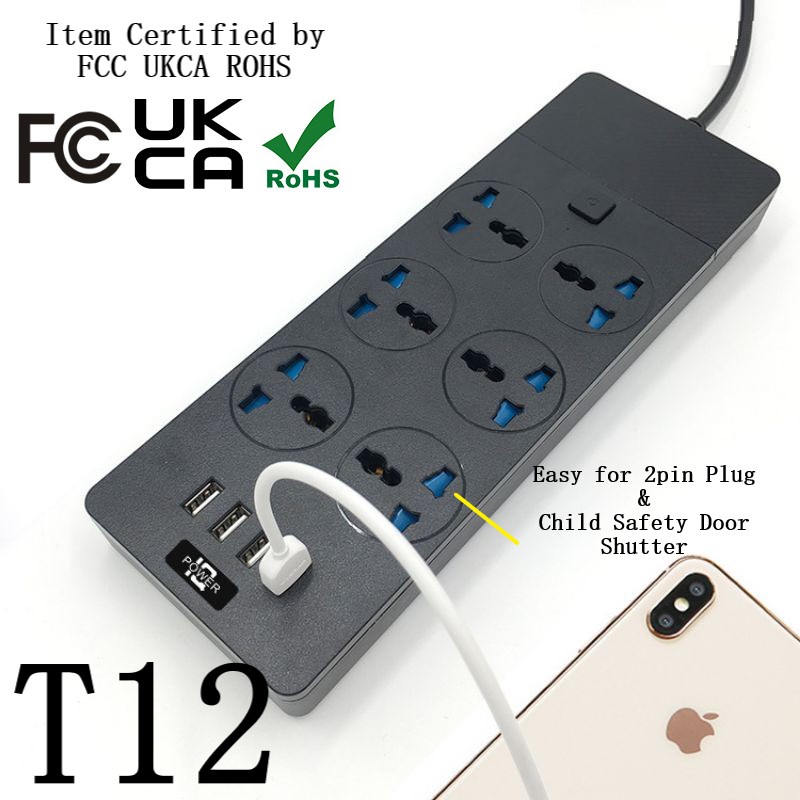 3 Way 6 Way 3000W Power SURGE PROTECTOR Portable Extension Power Socket ...