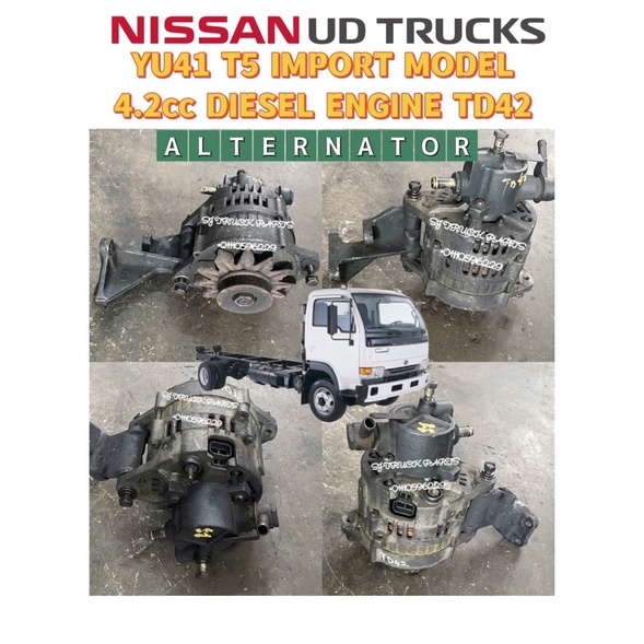 NISSAN UD YU41 T5 4.2c DIESEL ENGINE MODEL TD42 ALTERNATOR 24V LORRY ...