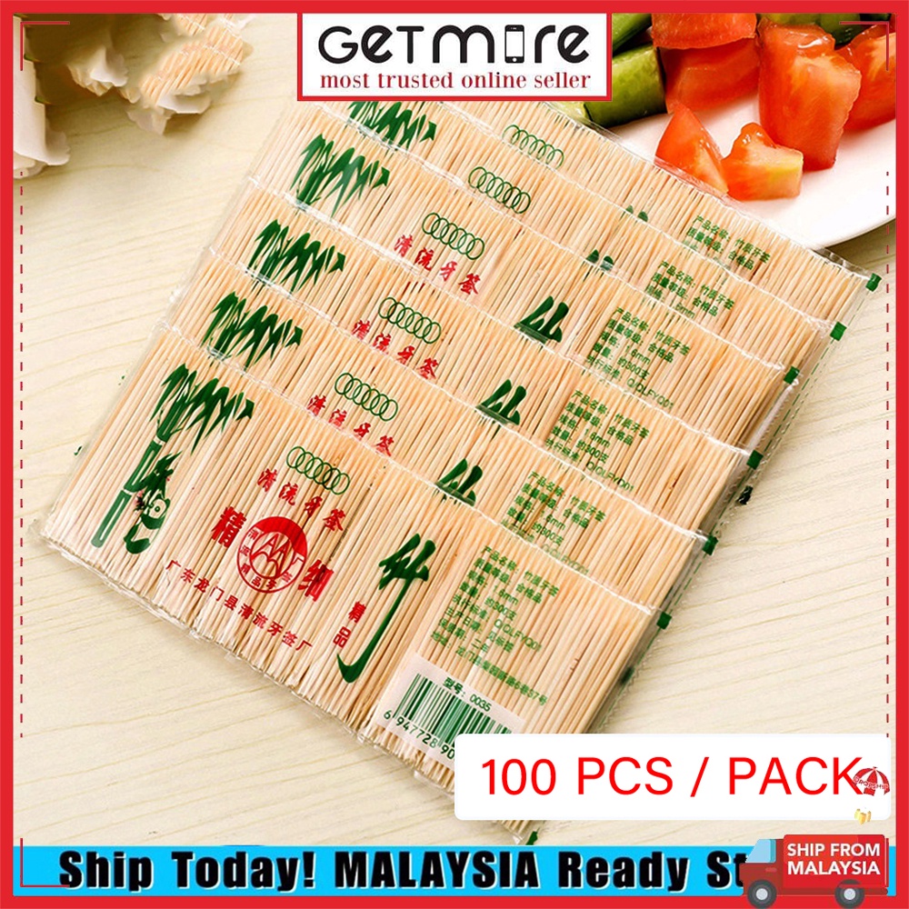 100PCS Bamboo Toothpick Disposable Natural Toothpicks Fruit Single ...